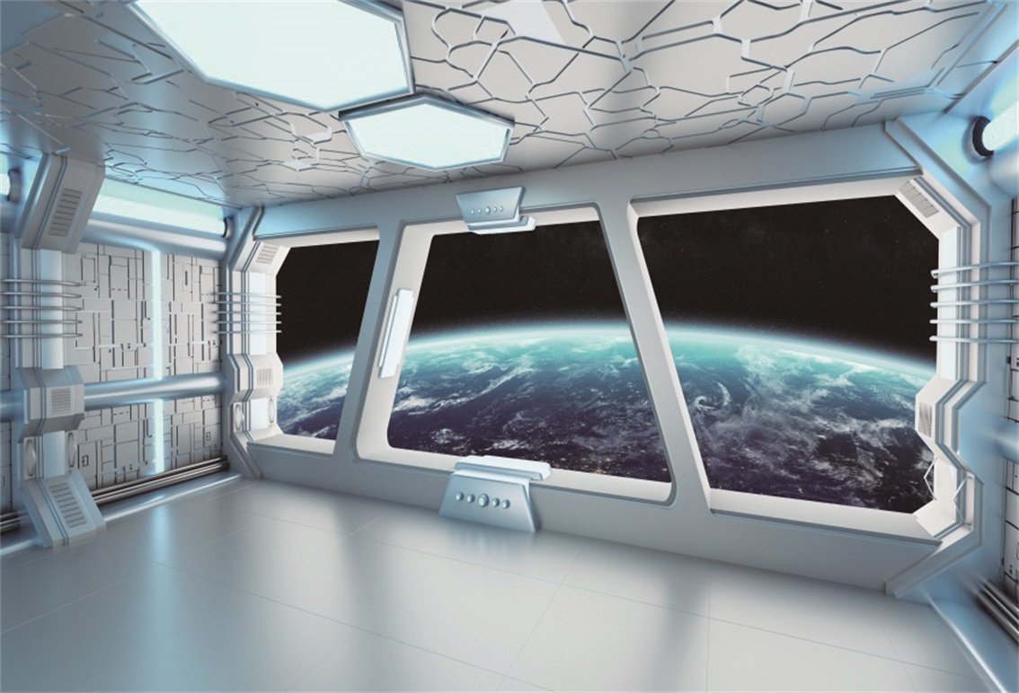 AOFOTO 7x5ft Spaceship Interior with Window View On Planet Earth ...
