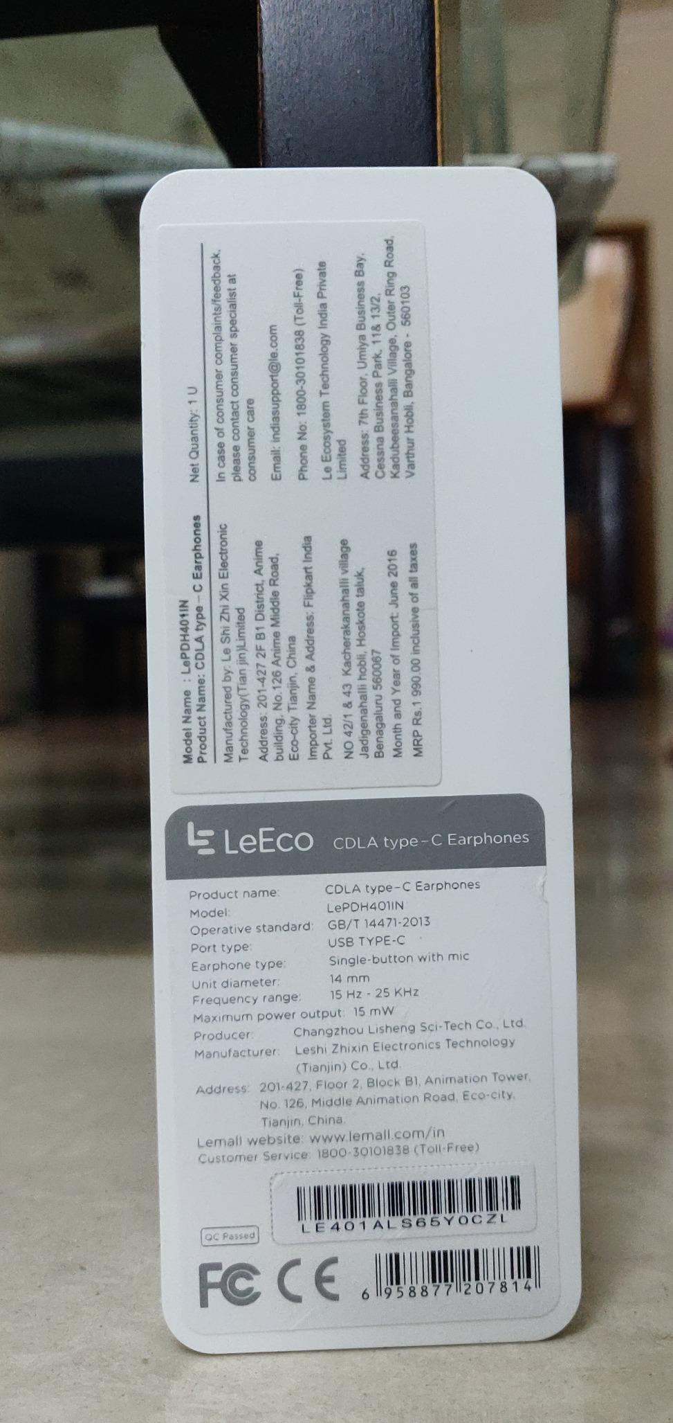Original Letv LeEco CDLA Earphone HiFi Chip inbedded Continual Digital Lossless Audio Type-C ...