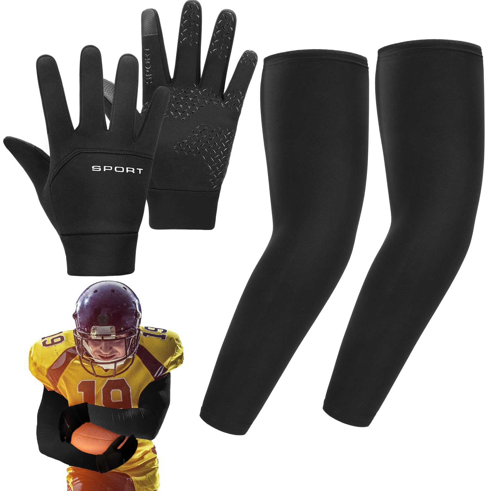 Amazon.com : Jeere 2 Sets Youth Football Gloves and Arm Sleeves Grip ...