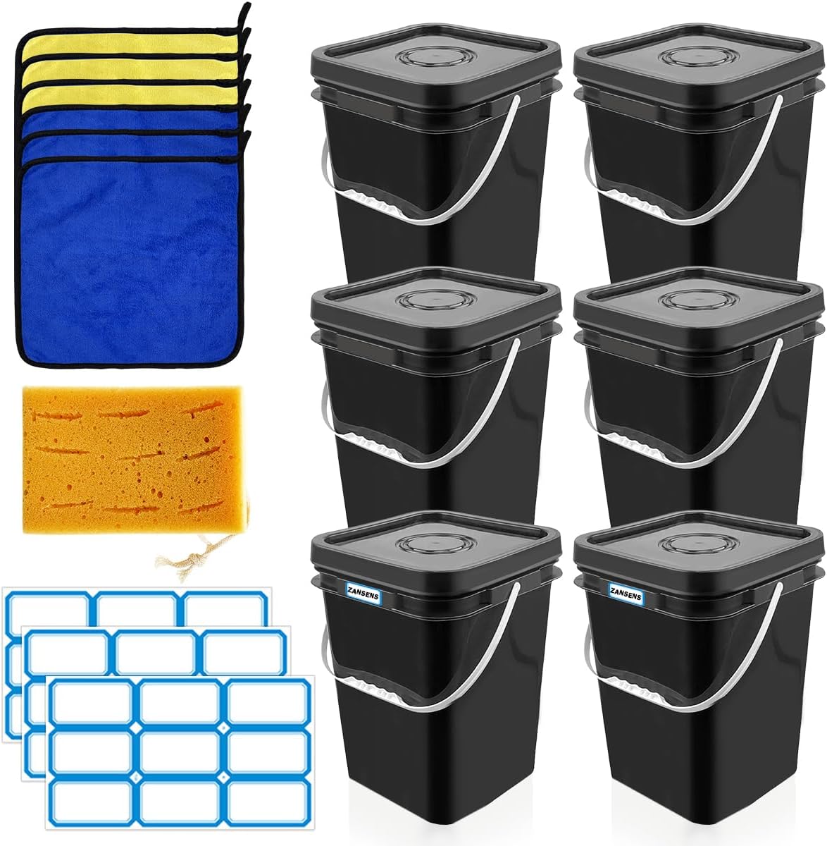 Amazon.com: Zansens 6 Pcs 5 Gallon Square Bucket with Lid,Industries ...