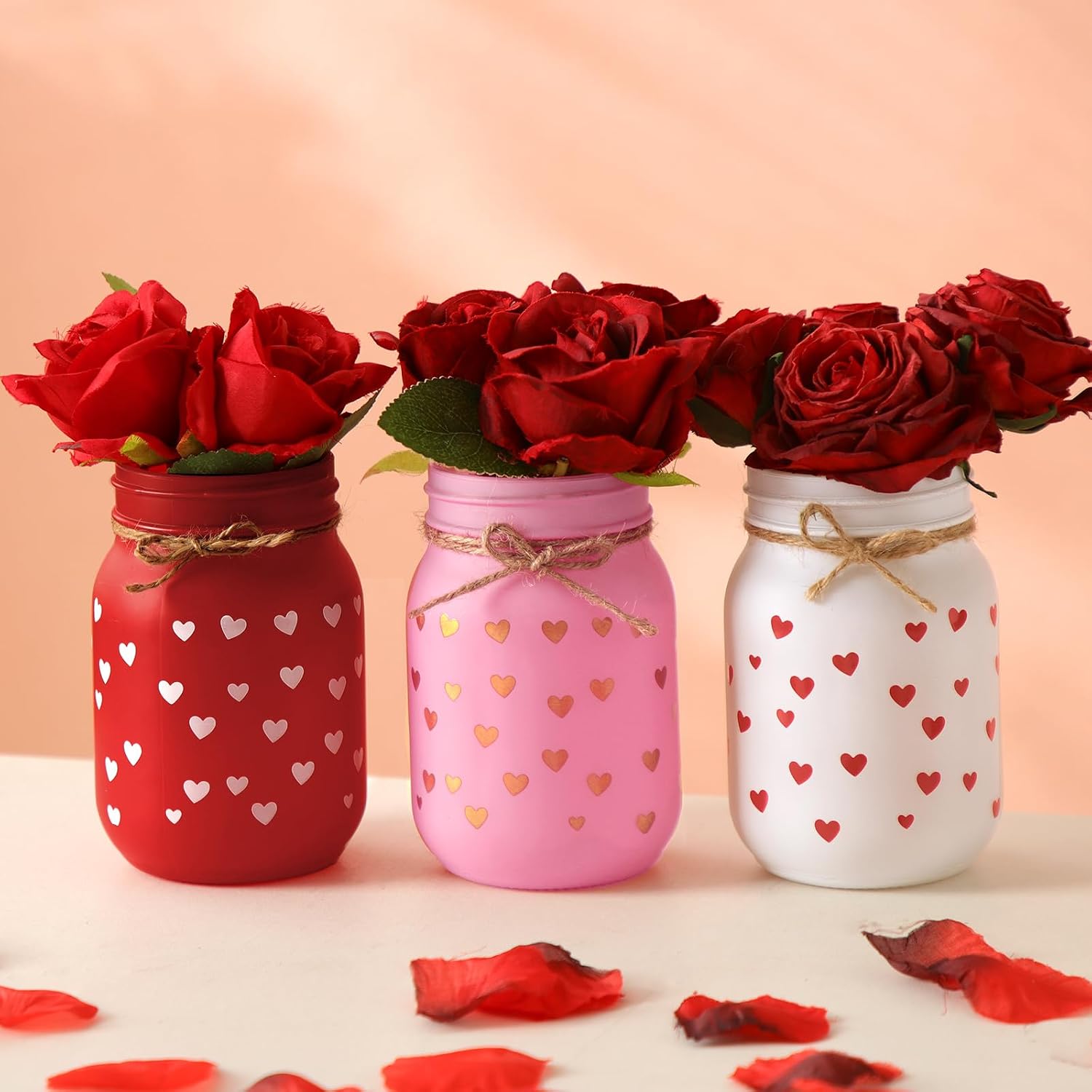 Amazon.com: Nitial 3 Pcs Valentine's Day Mason Jar Centerpiece for ...