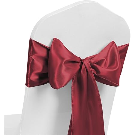Amazon.com: WELMATCH Burgundy Satin Chair Sashes Bows - 50 pcs Wedding ...