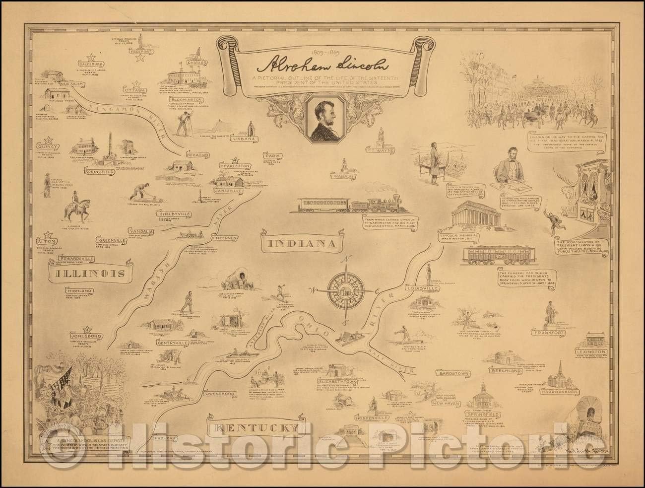 Amazon.com: Historic Map - Abraham Lincoln A Pictorial Outline of The ...