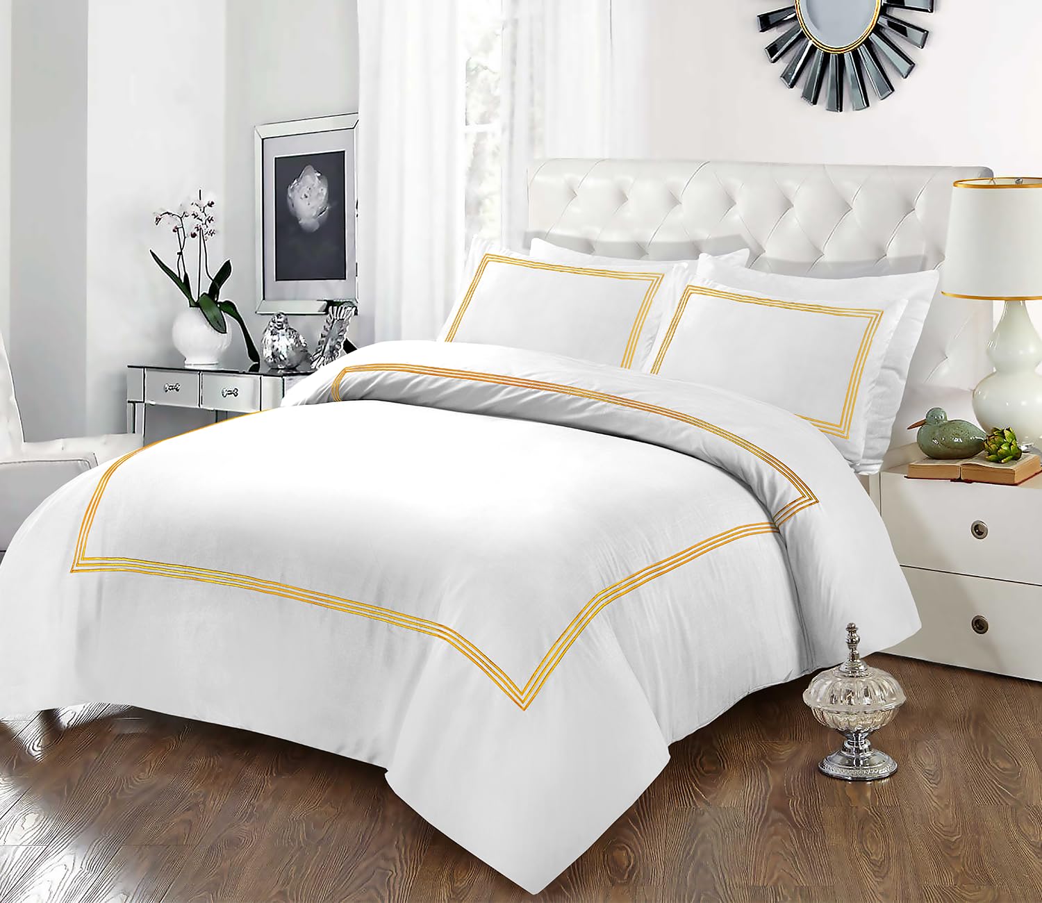 Tamor® Embroided Baratta Stitch Duvet Cover Set with Matching ...