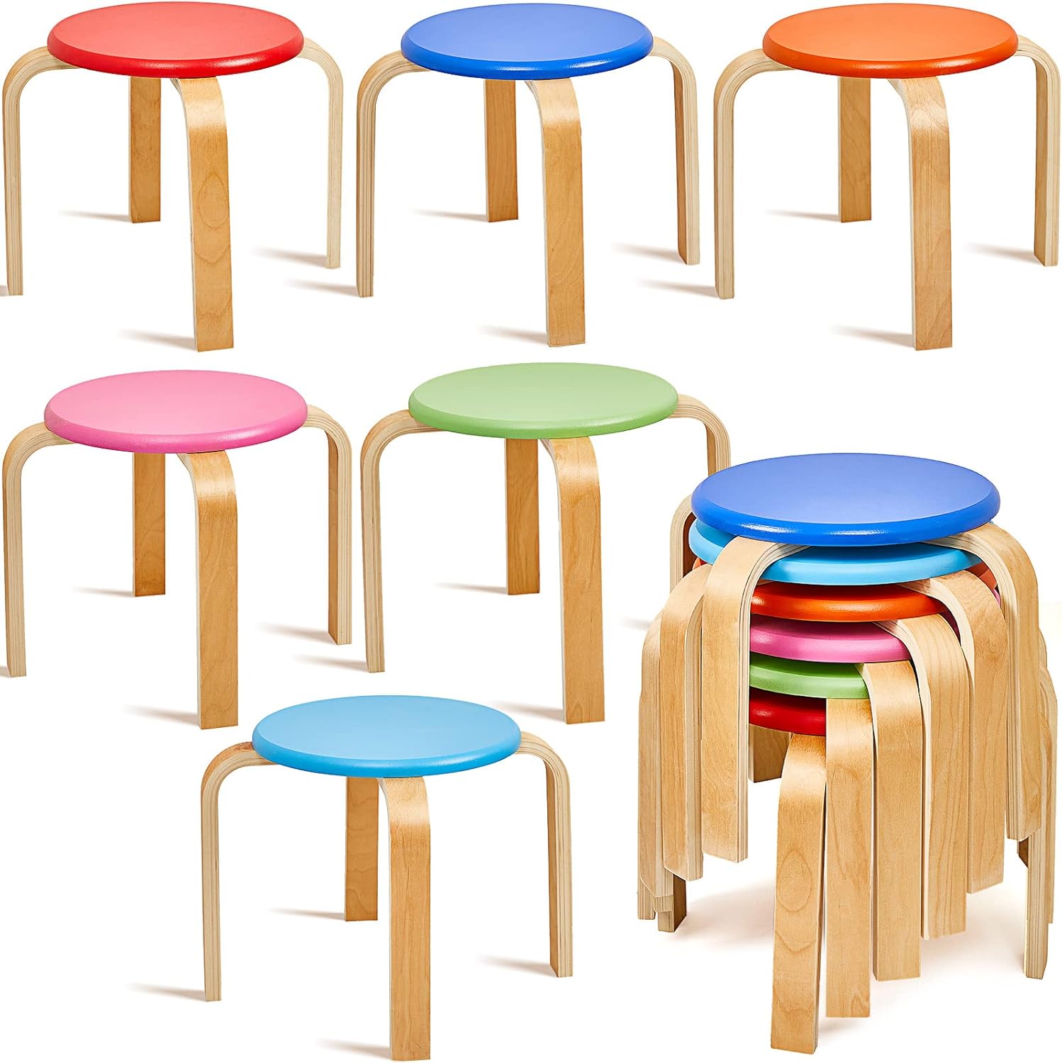 Amazon.com : 6 Pcs Set Bentwood Stacking Stools for Kids Round Nesting ...