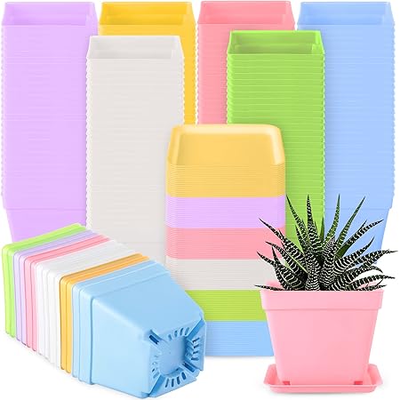 Amazon.com: 100 Pieces 4 Inch Flower Pots Square Plants Nursery Pot ...