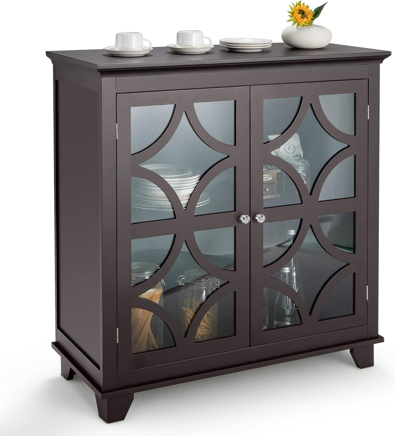 TANGZON Buffet Sideboard, Kitchen Storage Cabinet with 2 Glass Doors ...