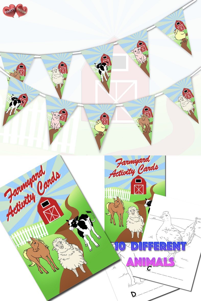 Perfect Bundle Farm Animals Bunting Banner 15 Flags And Farmyard ...