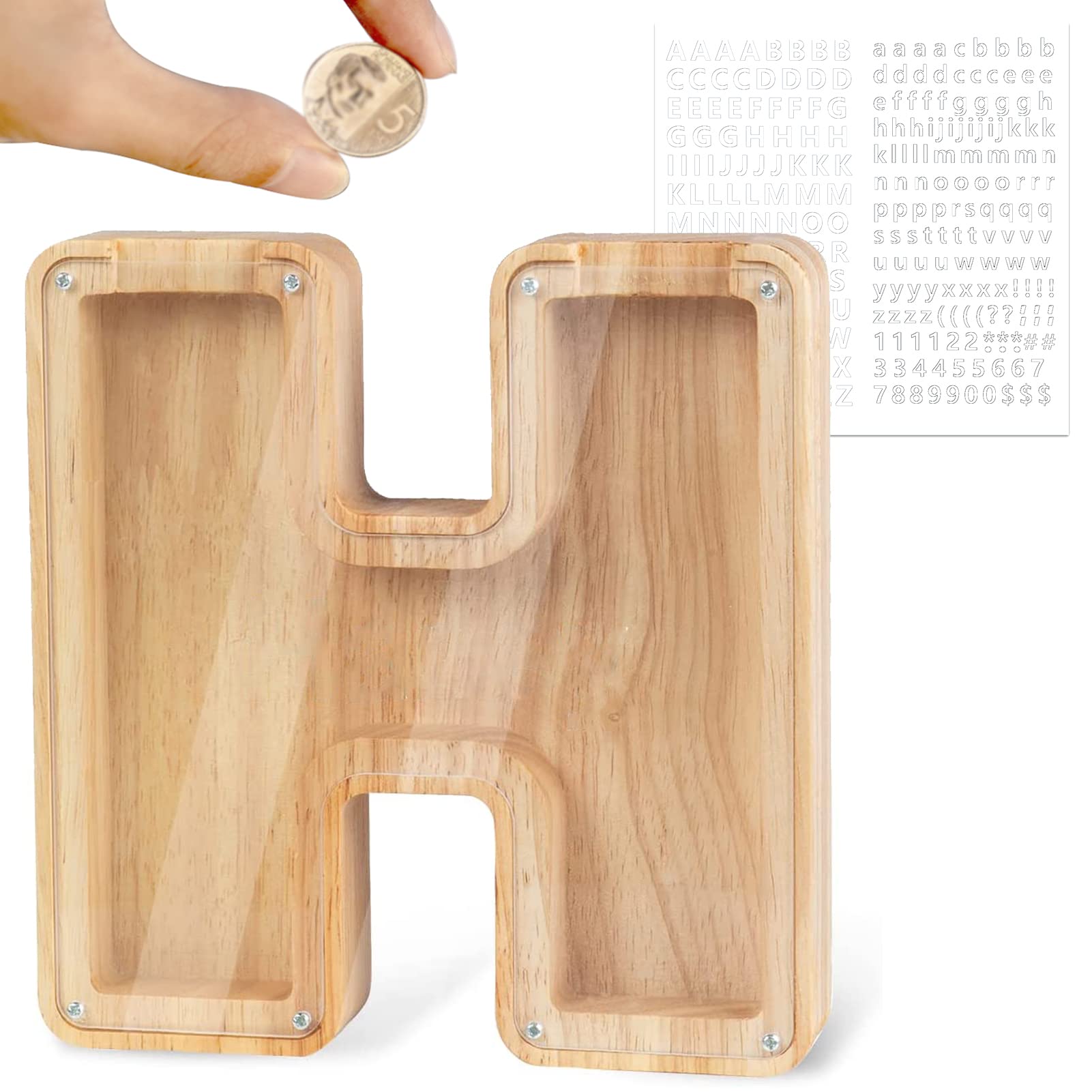 Mikytoper Wooden Letter Money Box, Personalised Piggy Bank, Money Jar ...