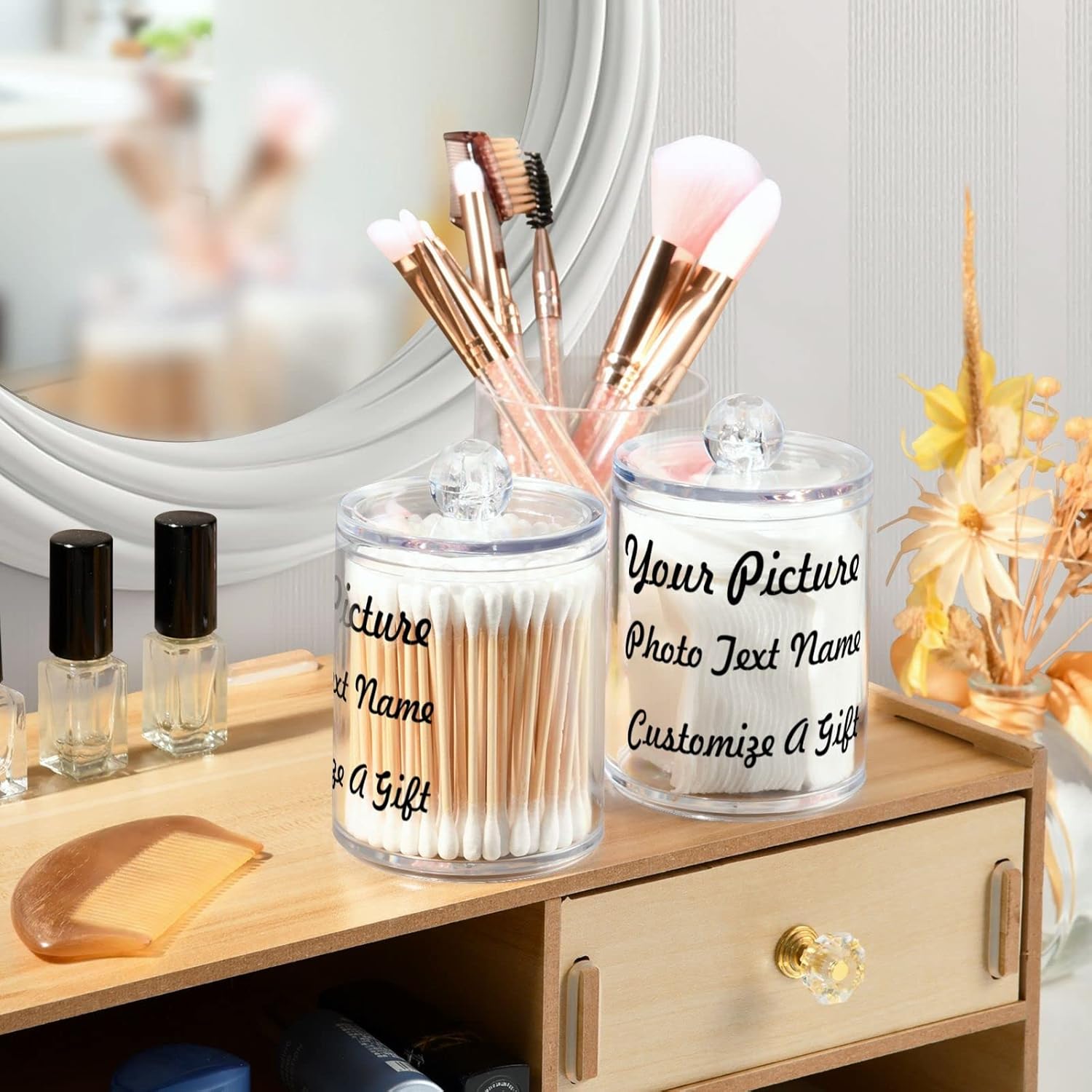 UMIRIKO Paquete de 2 soportes Qtip de 10 onzas, organizadores de baño y ...