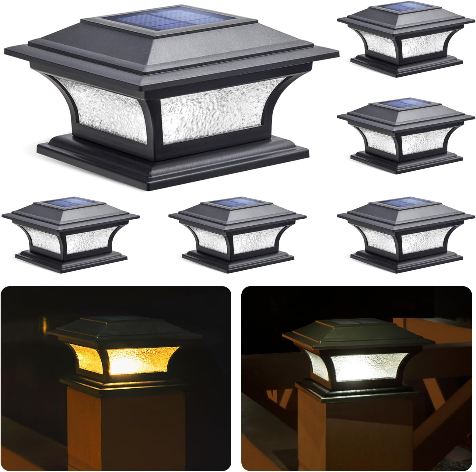 SIEDiNLAR Solar Post Cap Lights Outdoor Glass LED Fence Deck Light 2 ...