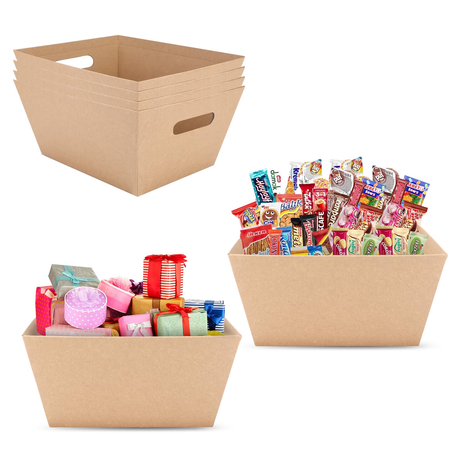 Lot de 6 Paniers Cadeaux Vides en Carton Kraft avec Poignées - Taille ...