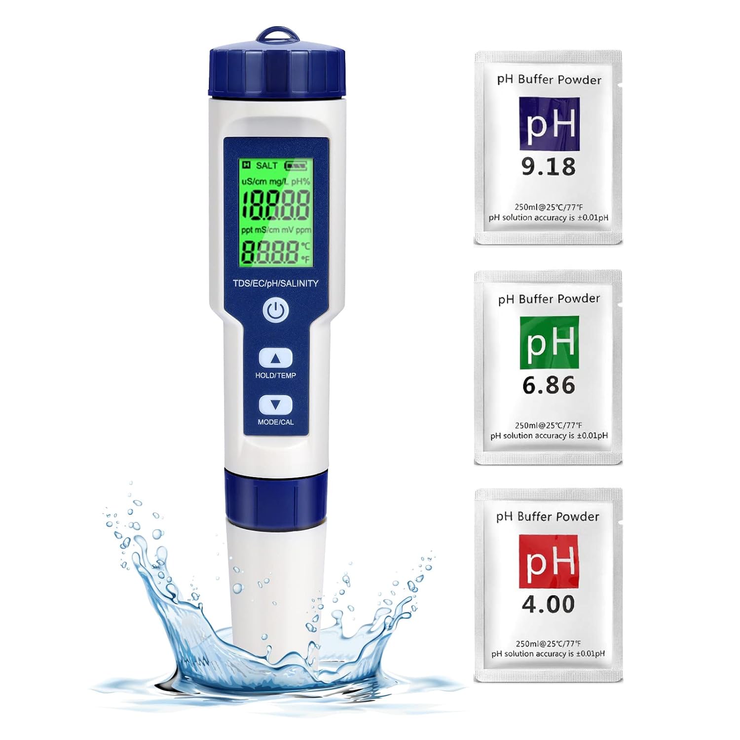 GuDoQi Digital PH Meter, 5 in 1 Water Quality Tester with Backlight, PH ...