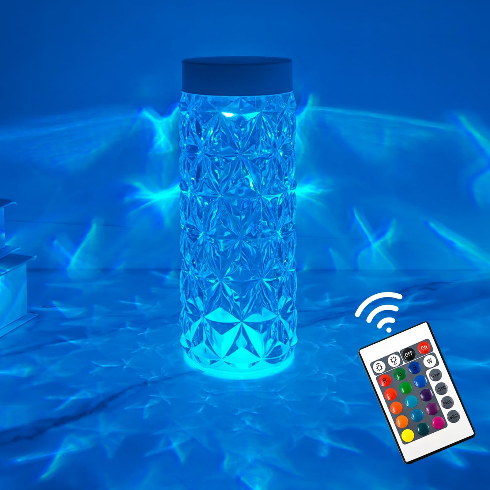 2 Pack Crystal Diamond Rose Table Lamp, Remote and Touch Control ...