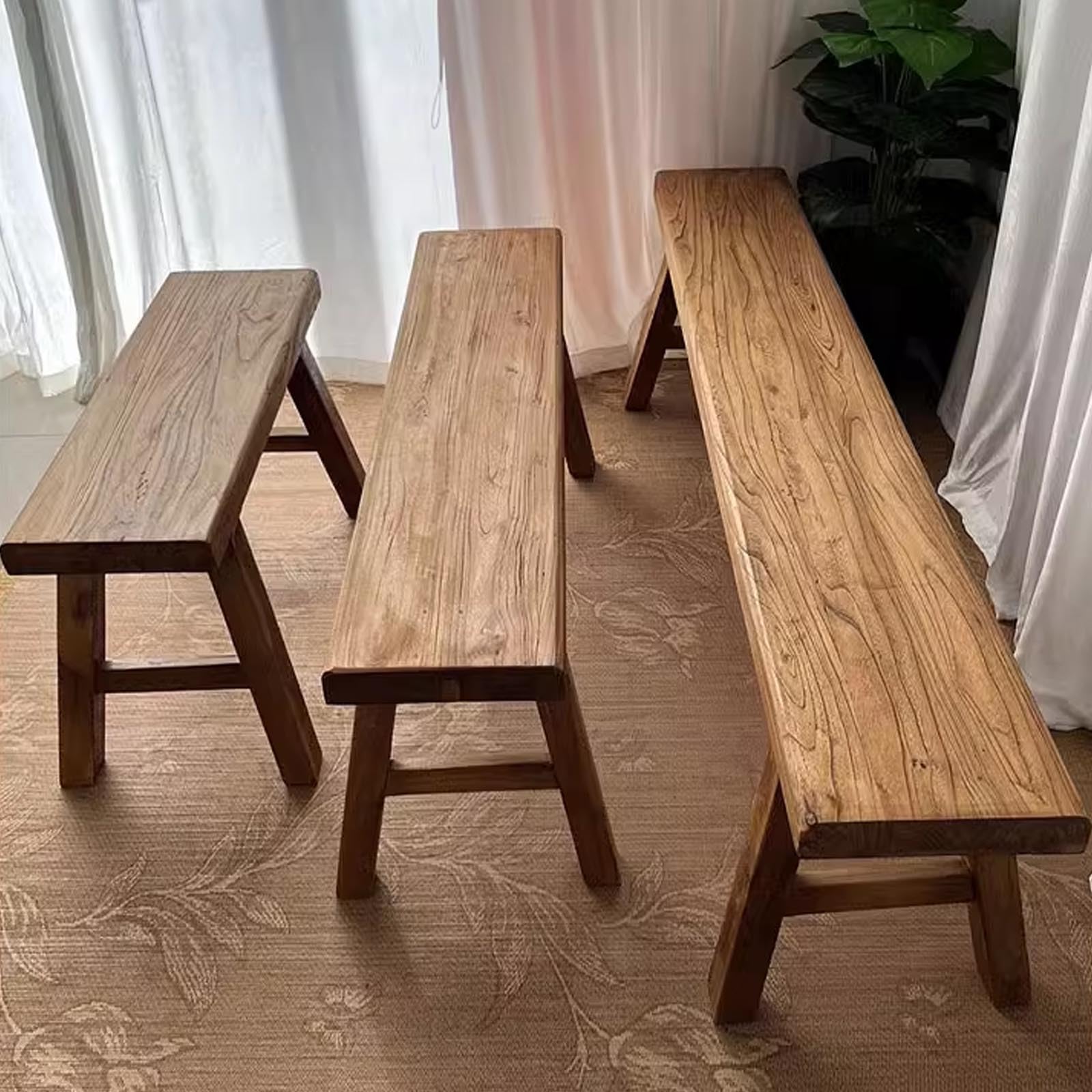 Amazon.com - Farmhouse Wooden Dining Bench Indoor Natural Solid Wood ...