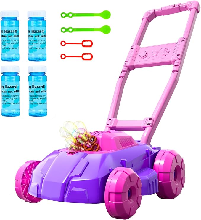 Amazon.com: Bennol Pink and Purple Bubble Lawn Mower for Toddlers, Kids ...