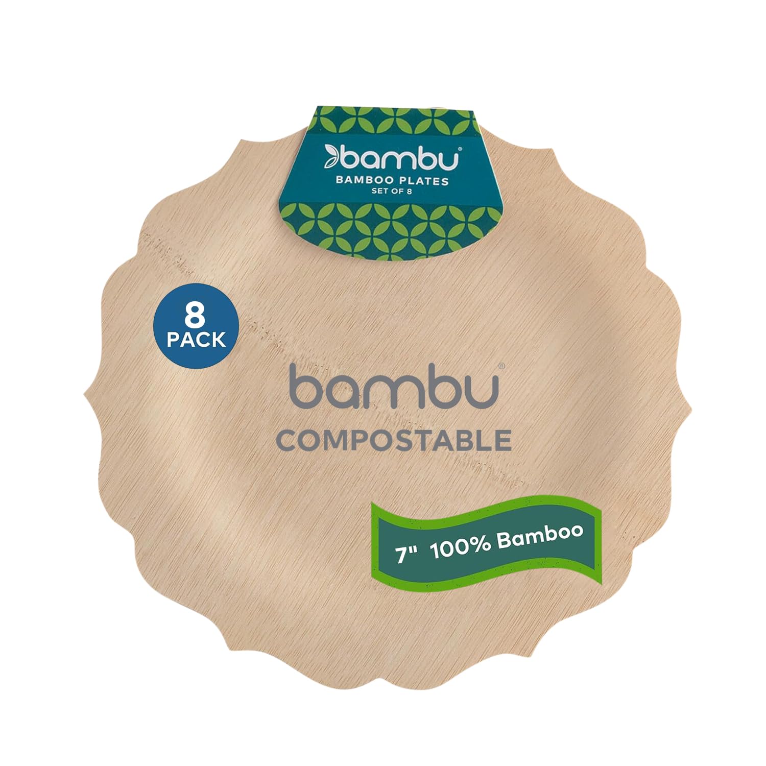 Amazon.com: Bambu Pack of 8 - 7 Inch Disposable Bamboo Plates Fancy ...
