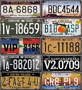 Amazon.com: 10 Pieces Assorted Retro Vintage Car Number Tags, Embossed ...