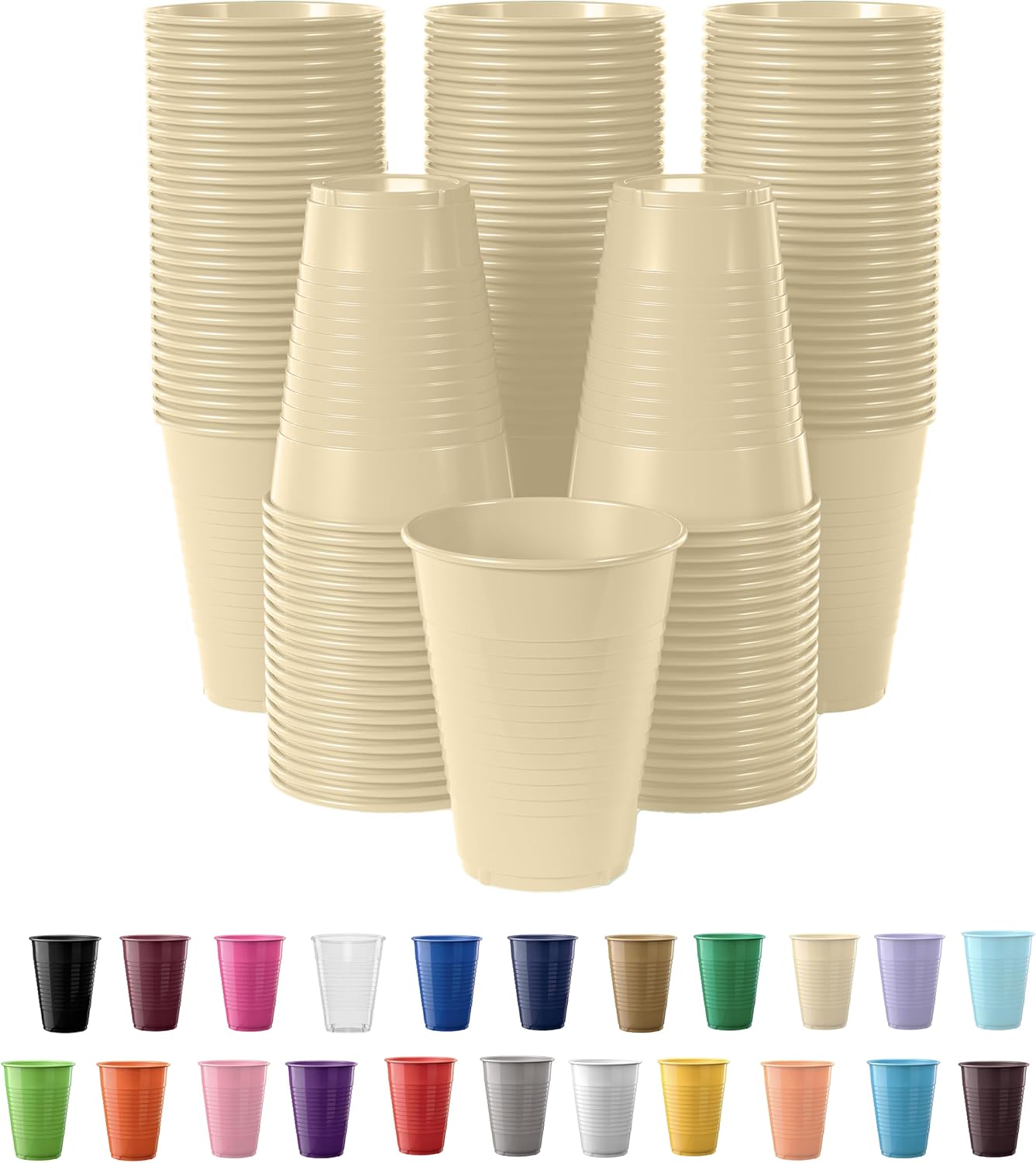 Amazon.com: Party Solids 12 Oz Ivory Plastic Cups For Party Supplies ...