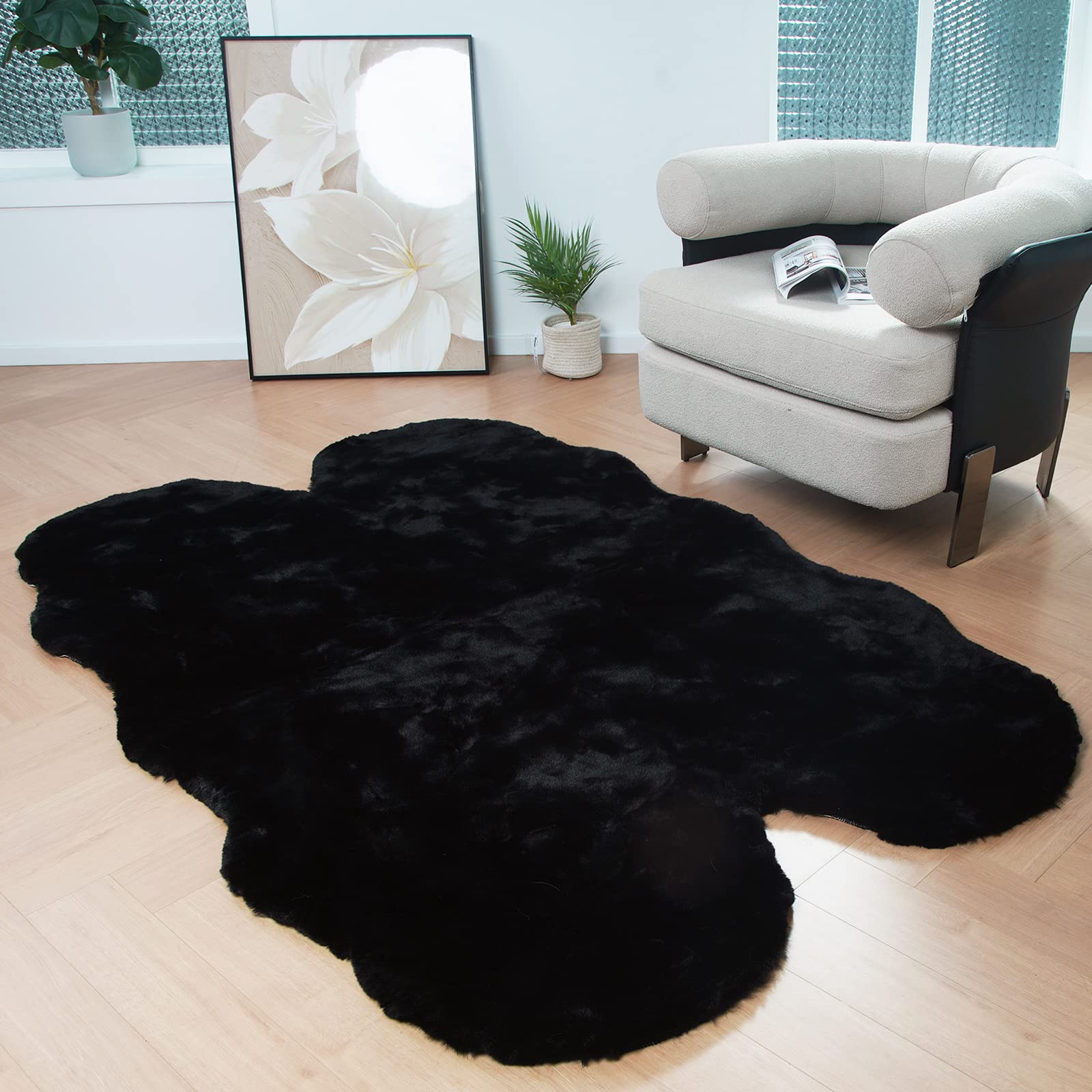 Amazon.com: Latepis Black Faux Rabbit Fur Rug 4x6 Living Room Rug ...