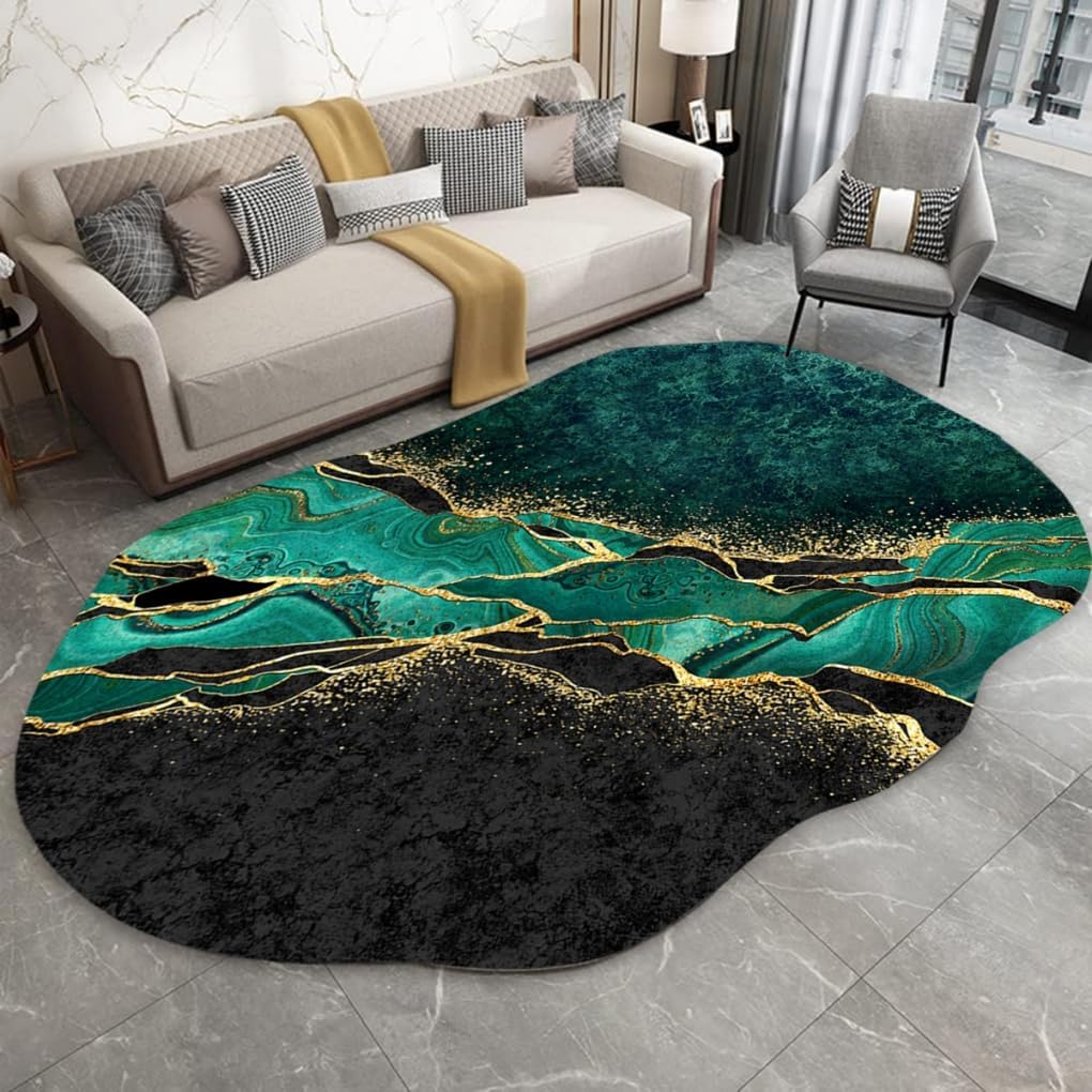 Amazon.com: Black Green Gold Marble Abstract Irregular Shaped Area Rugs ...