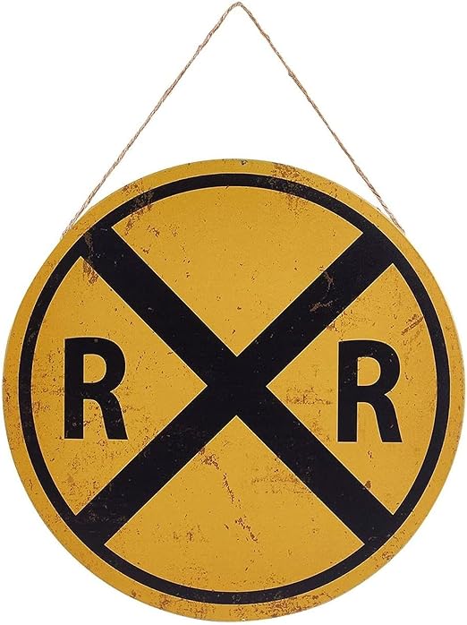 Amazon.com: Juvale Rail Road Crossing Symbol Sign - Metal Tin Traffic ...