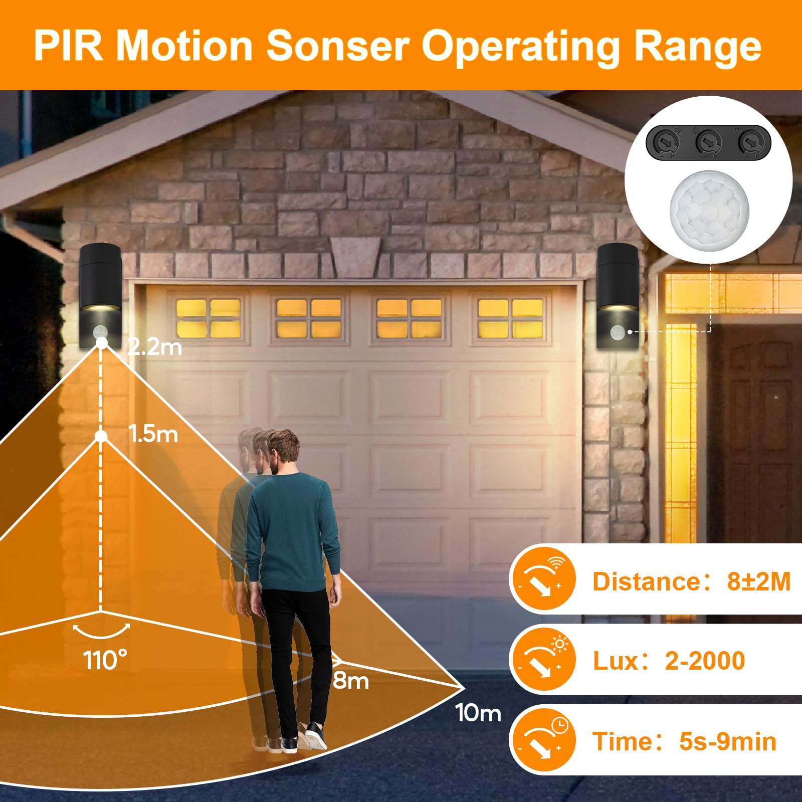Kerry Outside Wall Lights with Sensor, IP65 Waterproof Downward Outdoor ...