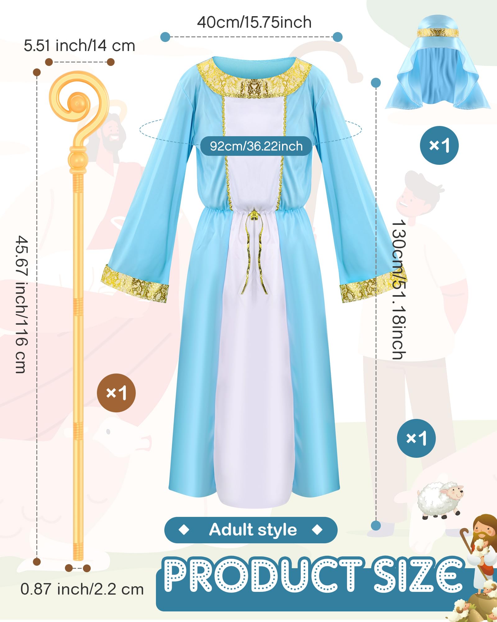 Vabean 3 Pcs Shepherd Costume for Adults Jesus Biblical Costume ...