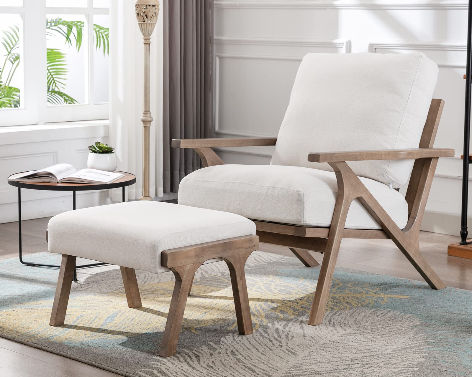Amazon.com: Mid Century Modern Accent Chair with Ottoman, Farmhouse ...