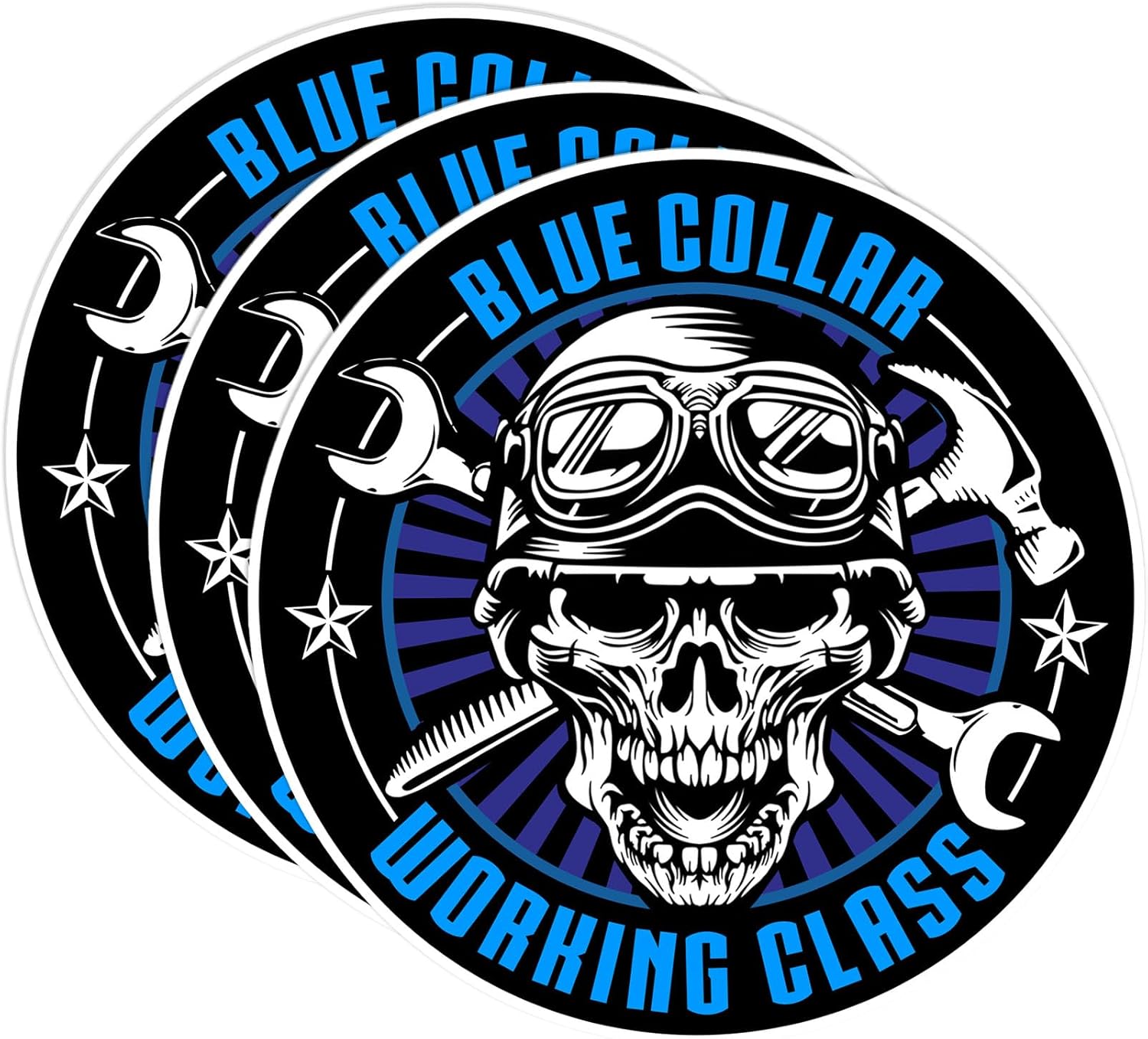 Amazon.com: (3PCS) Blue Collar Working Class Sticker Skull Lineman ...