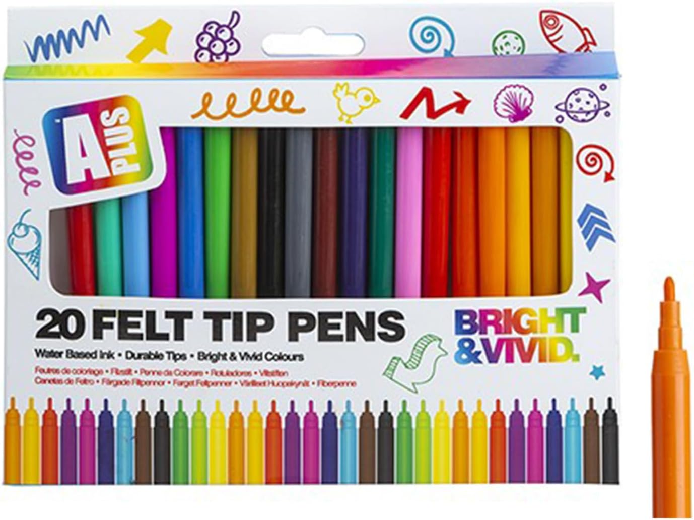 Amazon.com : PMS Bright & Vivid Assorted Colour Felt Tip Pens - Pack of ...