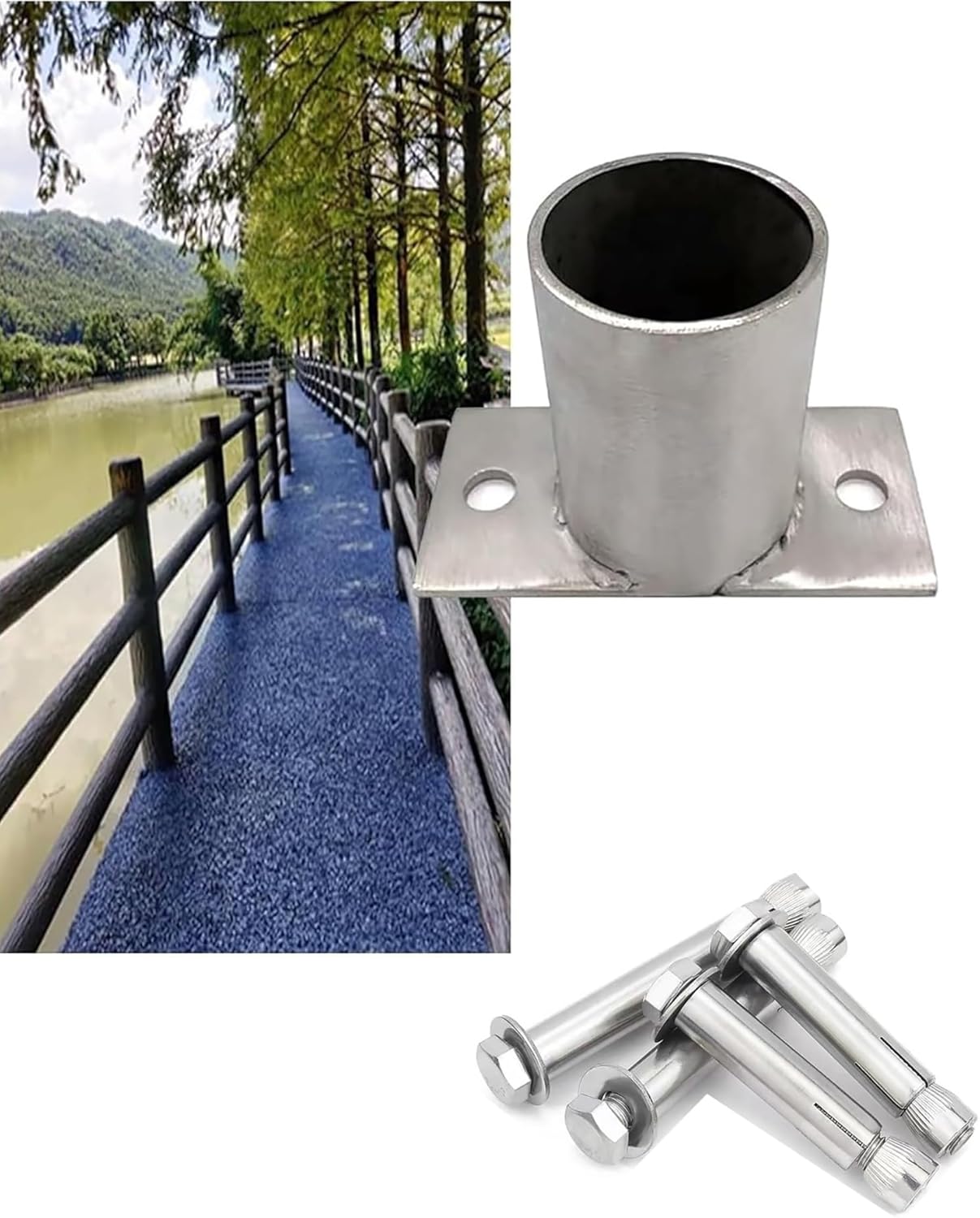 Amazon.com - Stainless Steel Chain Link Fence Pole Floor Flange with ...
