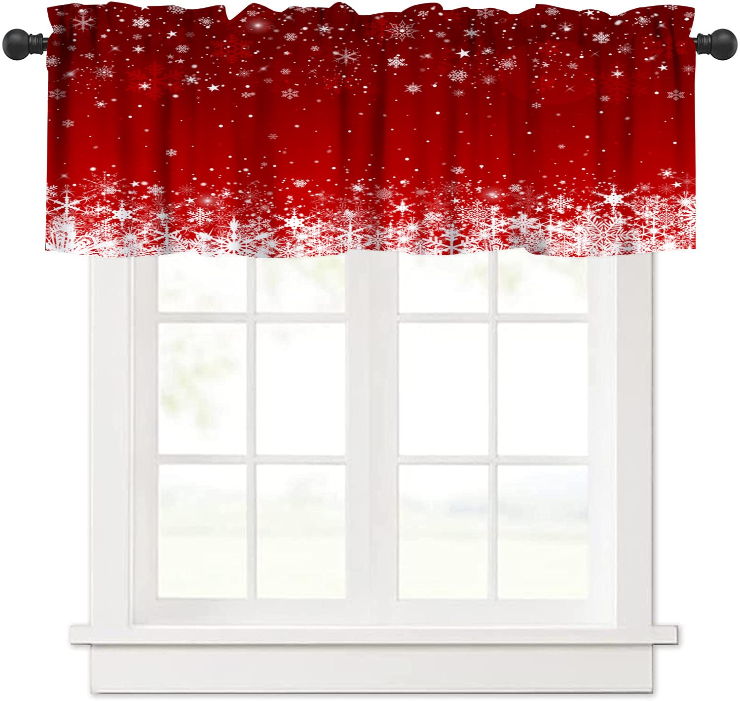 Amazon.com: Red Christmas Snowflakes Window Valance Curtain, Merry Xmas ...