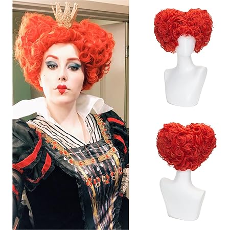 Amazon.com: Red Queen Heart Wig Costume Women and Crown Cosplay Girls ...