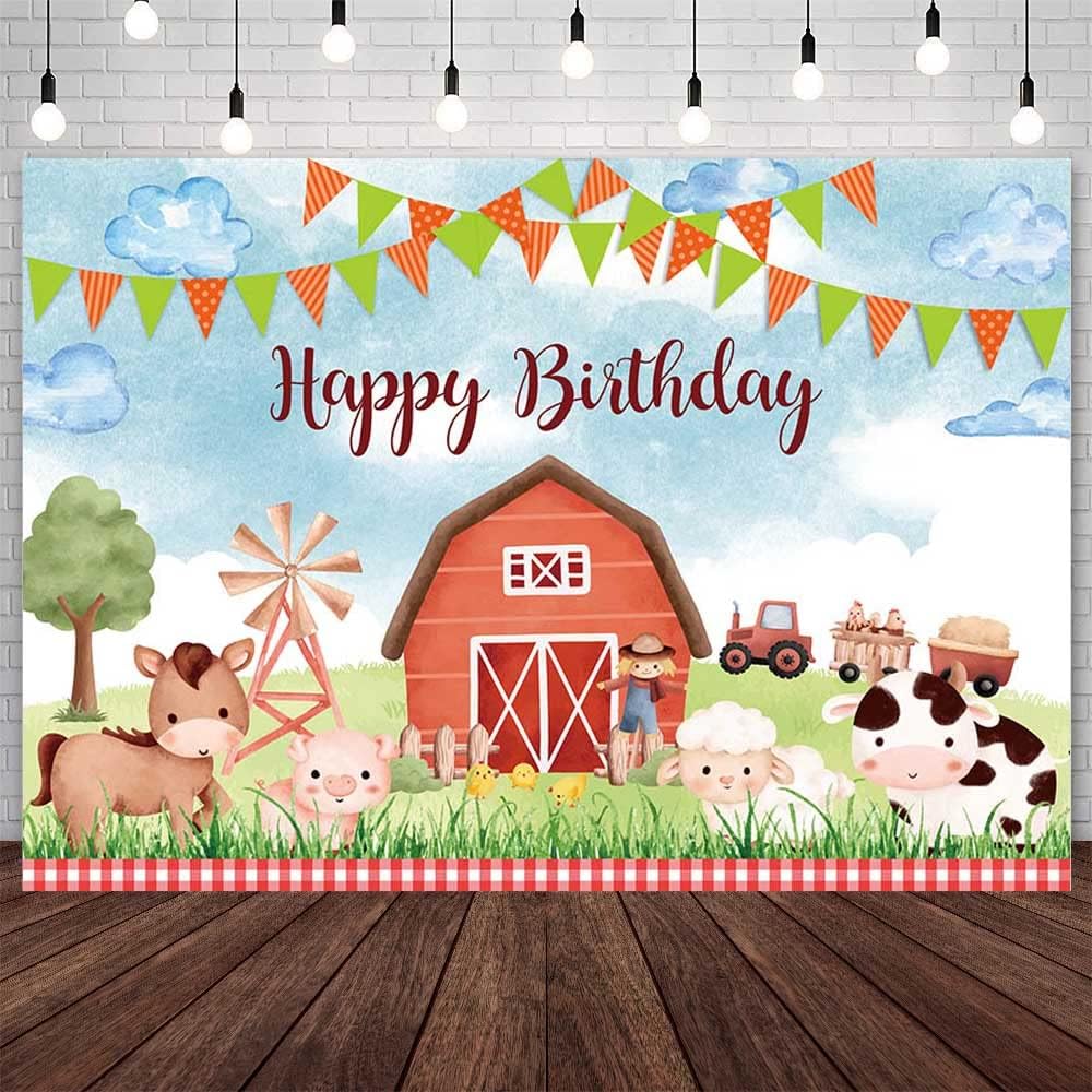 Amazon.com : AIBIIN 7x5ft Farm Birthday Backdrop Farm Animal Birthday ...
