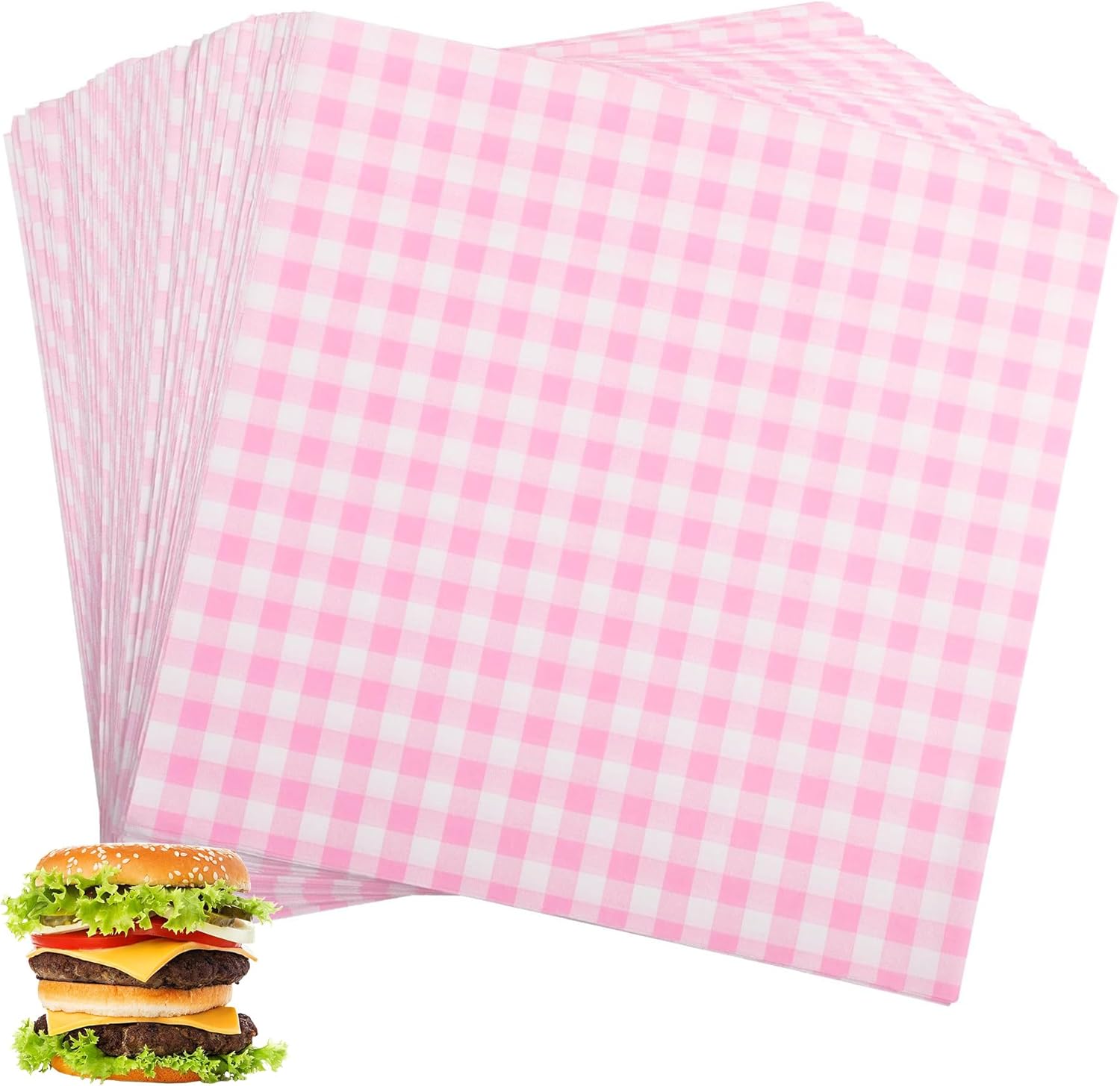Amazon.com: Suiwen 100pcs Pink and White Checkered Wax Paper, Food ...