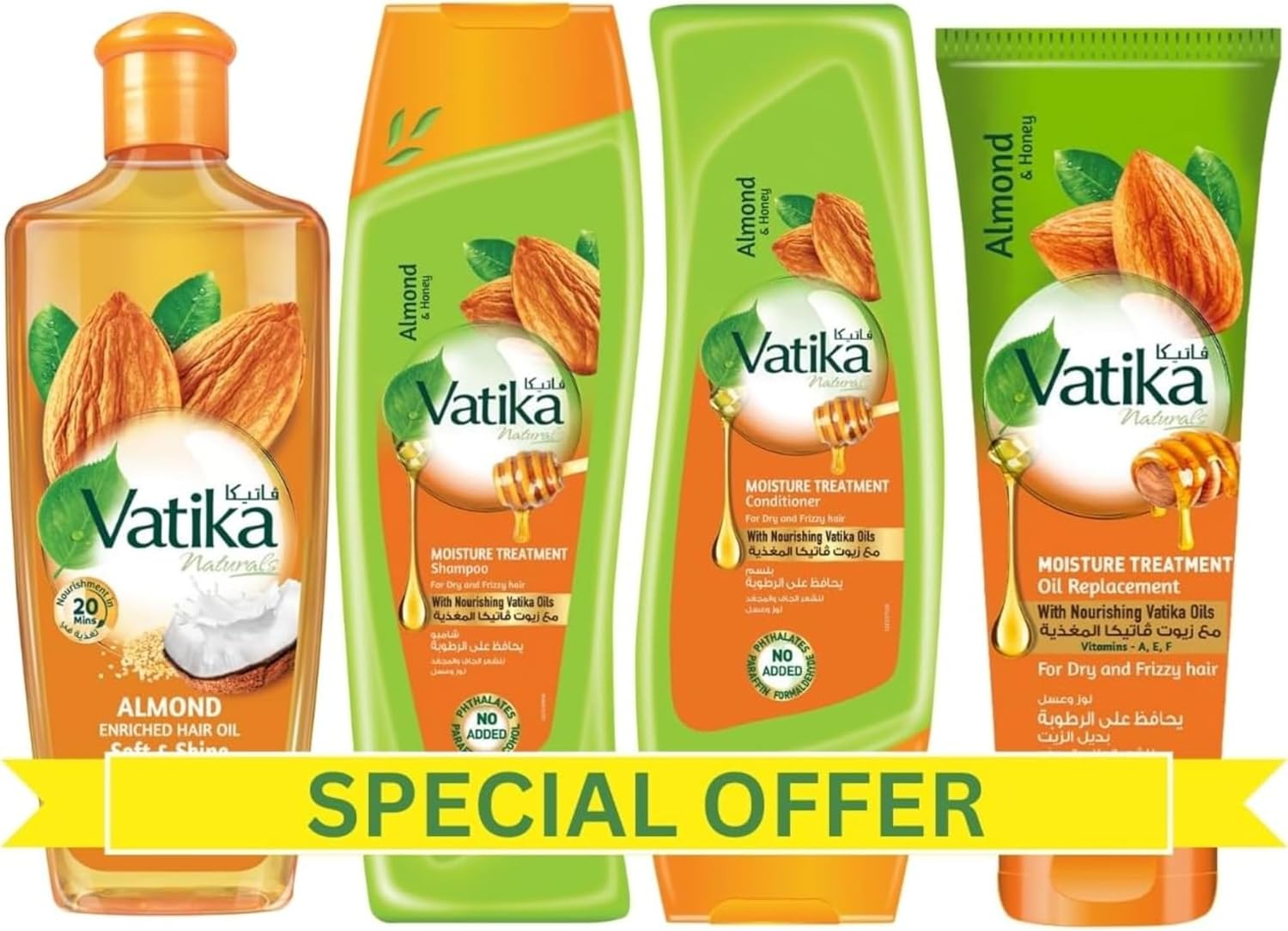 Vatika Naturals Almond Enriched Hair Oil + Moisture Treatment Shampoo ...