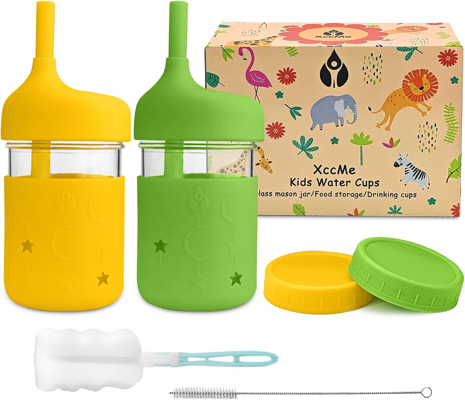 Amazon.com: XccMe Kids Glass Cups With Lids and Straws,8 oz Toddler ...
