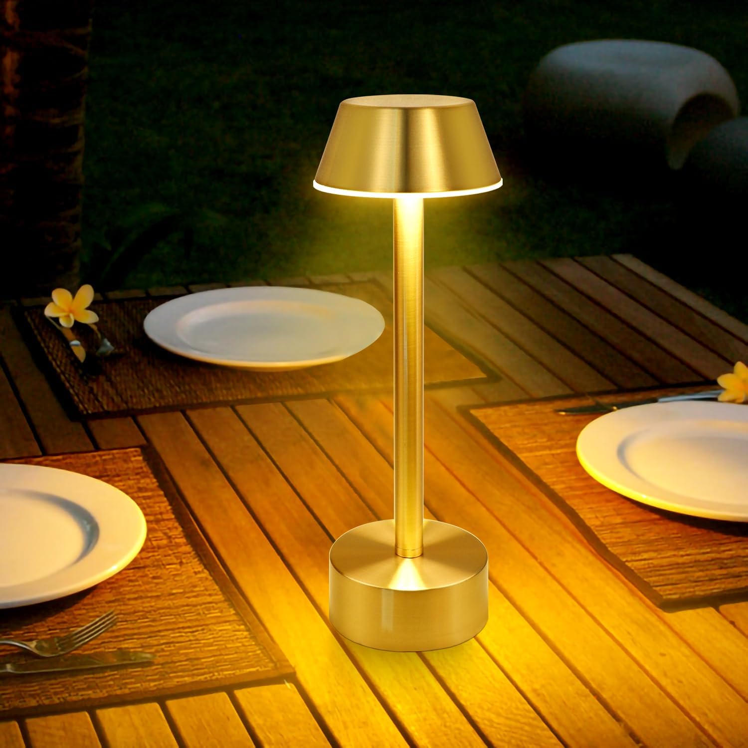 OCEST Rechargeable Cordless Table Lamp, Small Battery Operated Gold ...