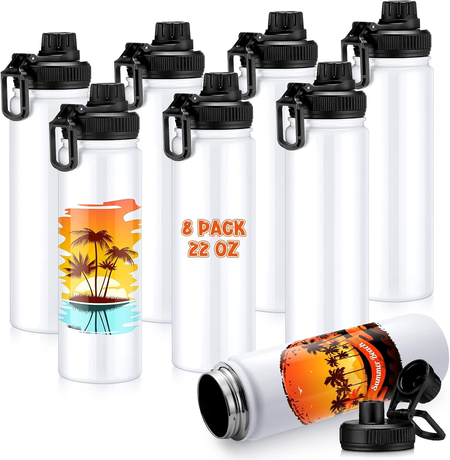 Amazon.com: 8 Pack Sublimation Sports Water Bottle Stainless Steel ...