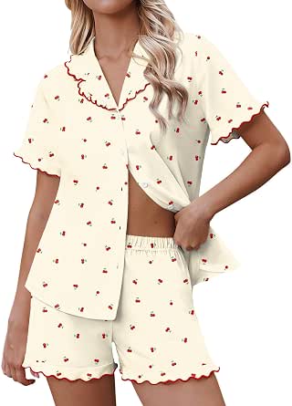 Ekouaer Pajamas for Women Set Short Sleeve Pajamas Set Button Closure ...