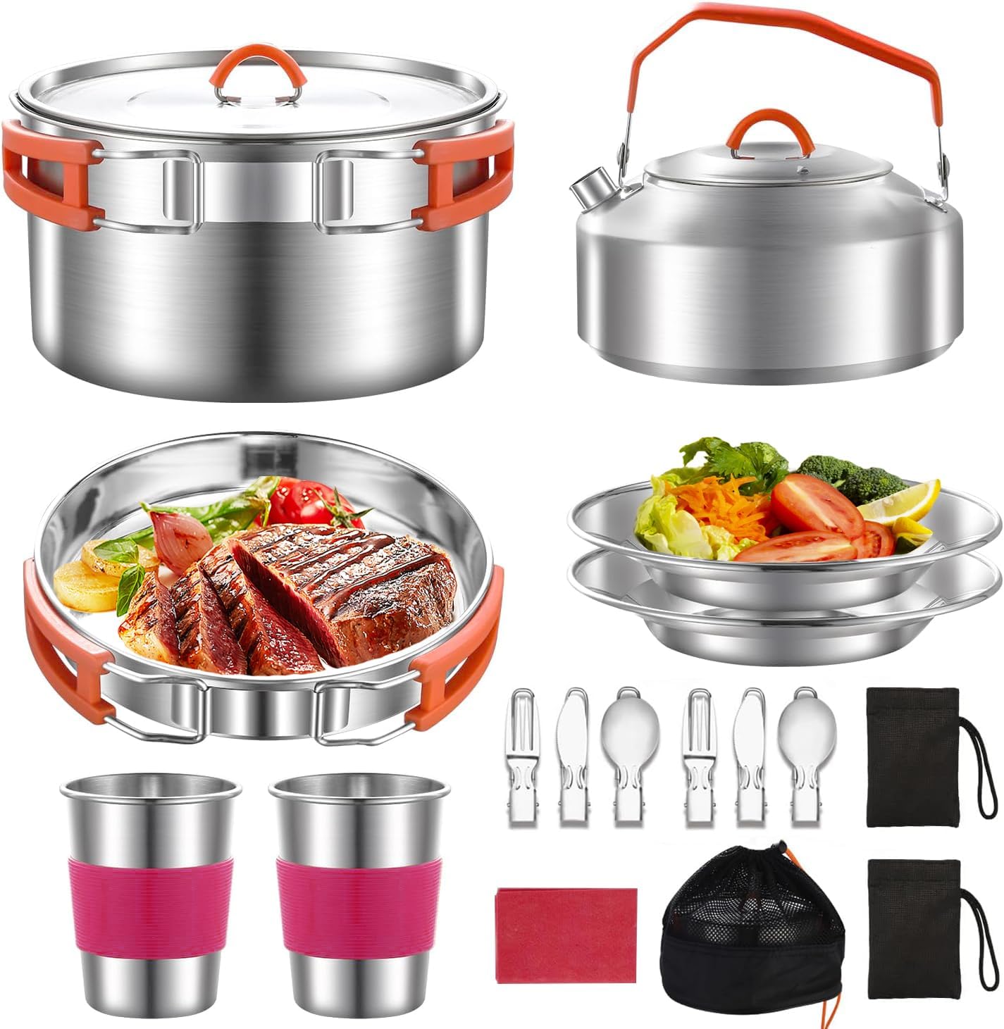 REASOR 304 Stainless Steel Camping Cookware Mess Kit,Camping Cookware ...