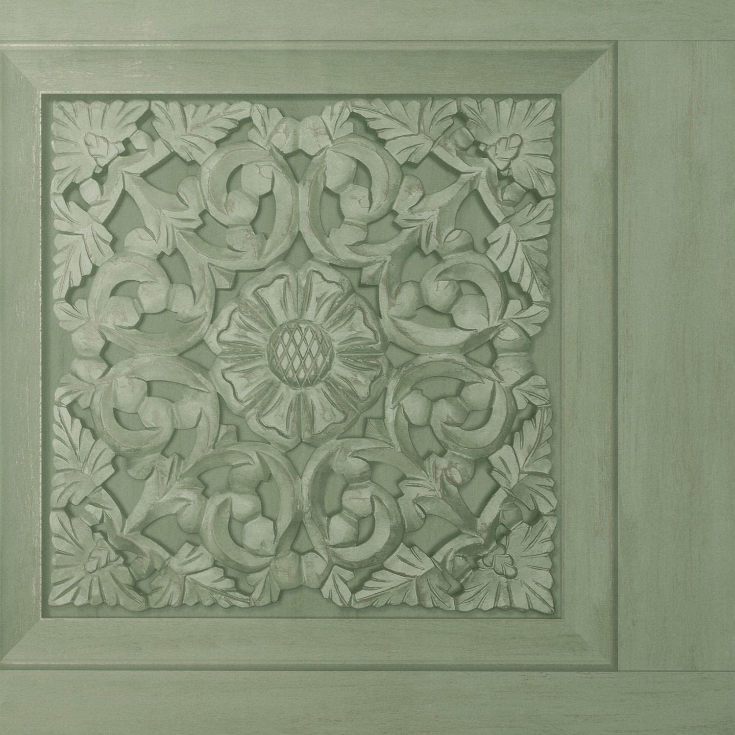 Carved Wood Panel Sage Green Wallpaper - Modern Floral Flowers ...