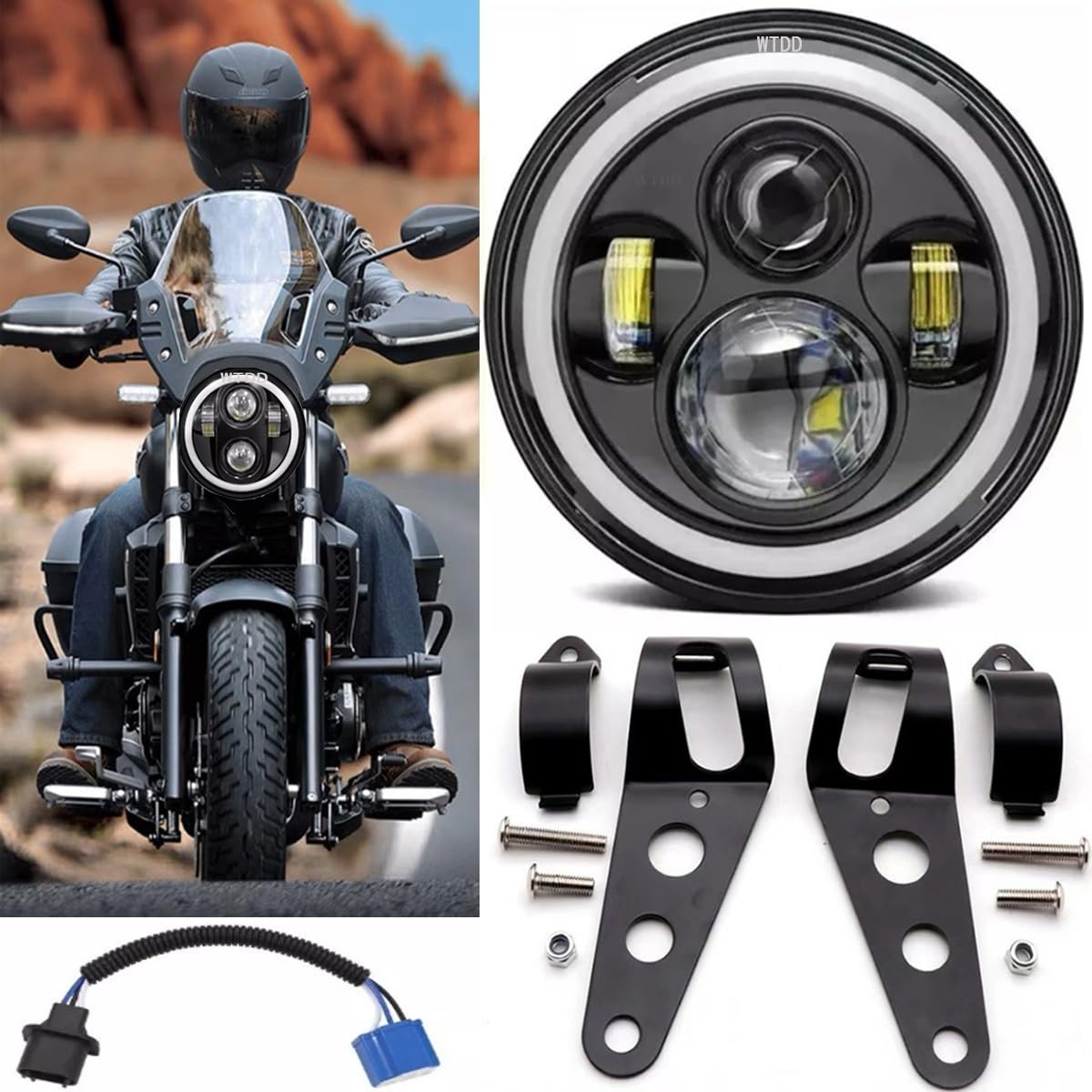 WTDD Faro H4 Led para Moto de 7'', Faro Redondo LED de Moto con Luz ...