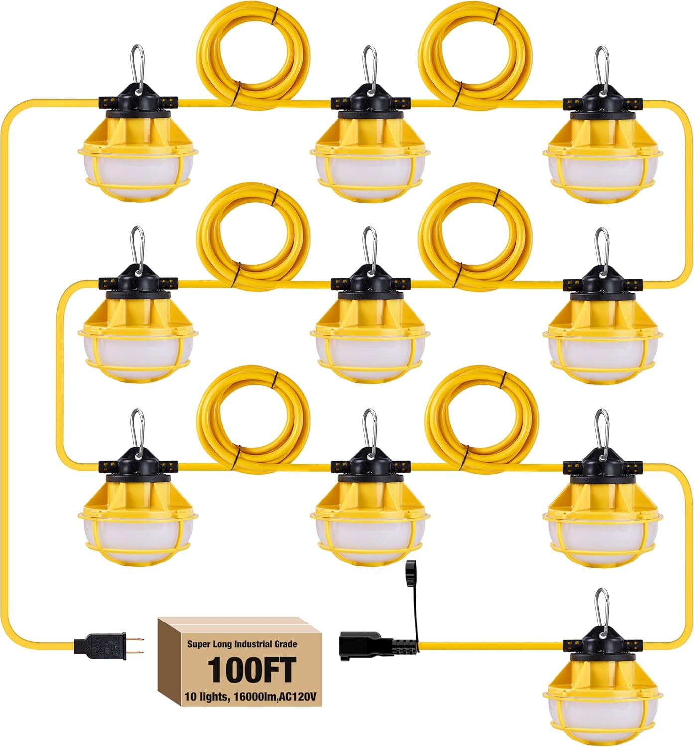 100FT Construction String Lights 130W 16000LM G GJIA Industrial Grade ...