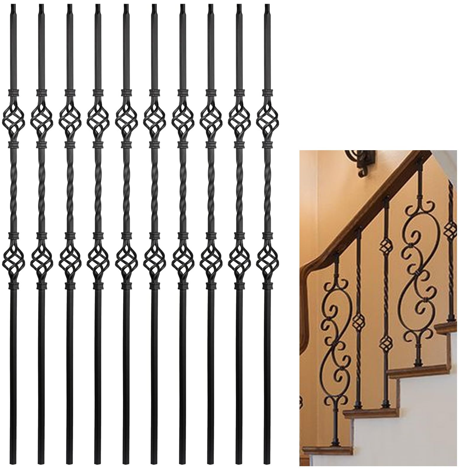 Snapklik.com : 10 Pcs Wrought Iron Balusters, Hollow Double Basket ...