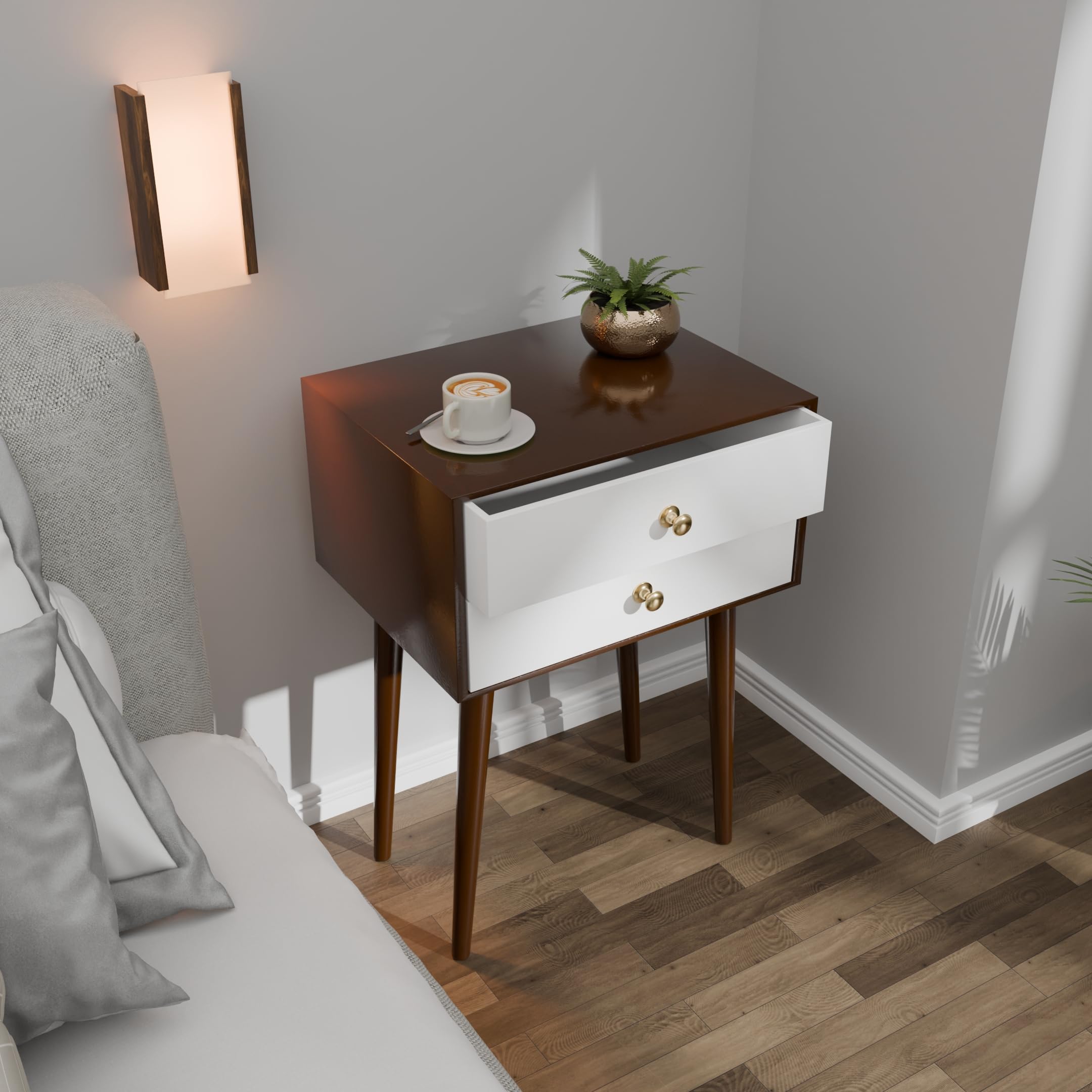 ETIQUETTE ART Modern Bedside Table with Solid Wood Legs, Minimalist and ...