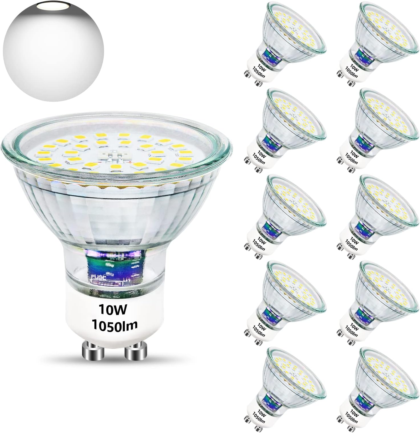 Unikcst GU10 LED Light Bulbs 1050lm,Cool White 10W Spotlight Replaces ...
