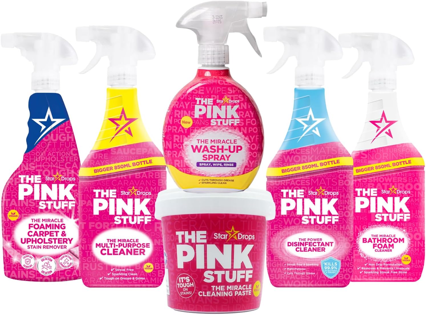 Pink Stuff Cleaning Bundle, 6 Items: Carpet & Upholstery Cleaner 500ml, Multi-Purpose Cleaner ...
