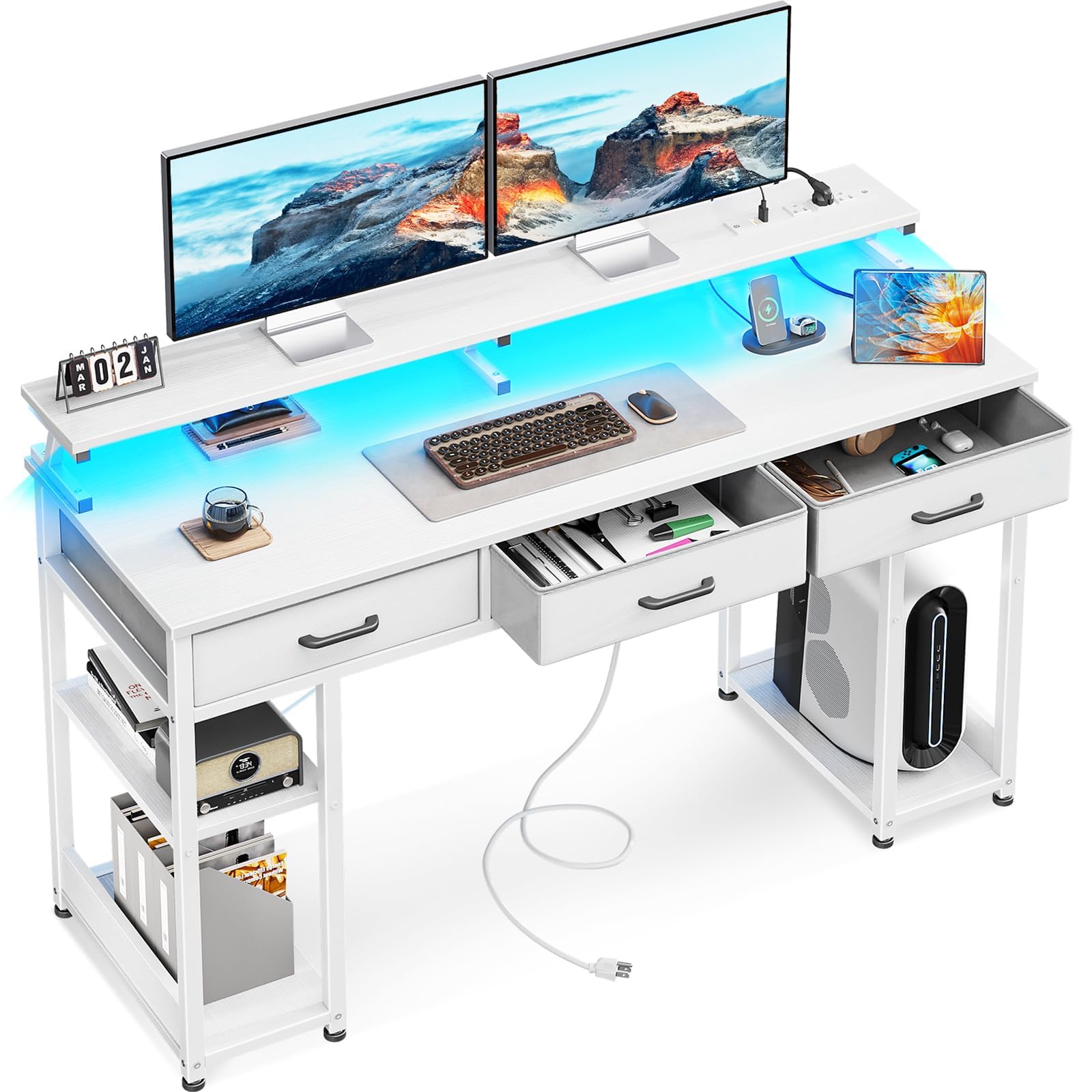 Amazon.com: AODK 55 inch Computer Desk with 3 Drawers, Gaming Desk with ...